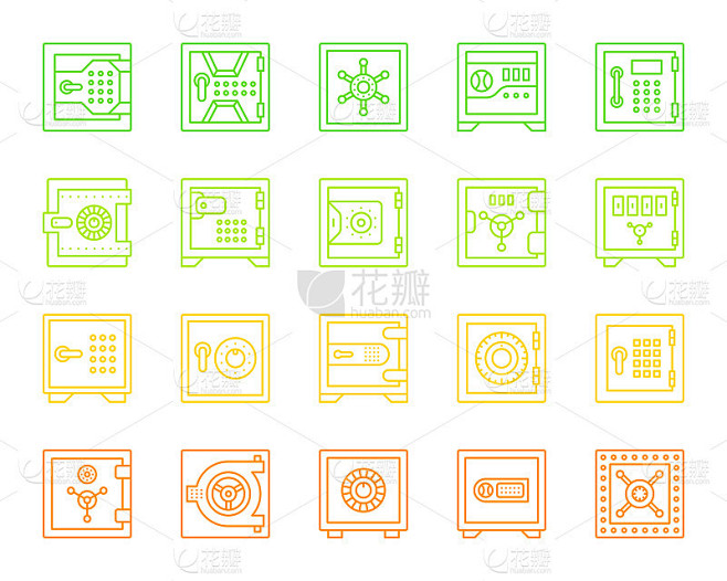 Safe simple color line icons vector set