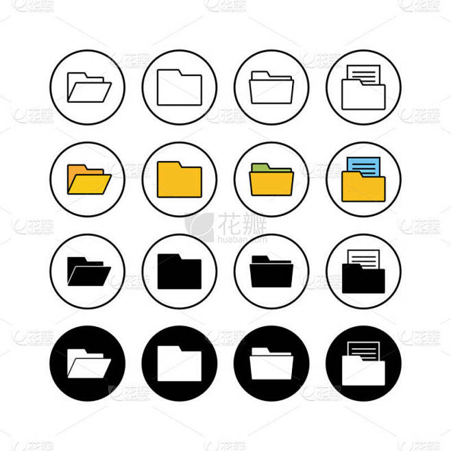 一套文件夹图标。文件夹和文件Icon 。图标存档v