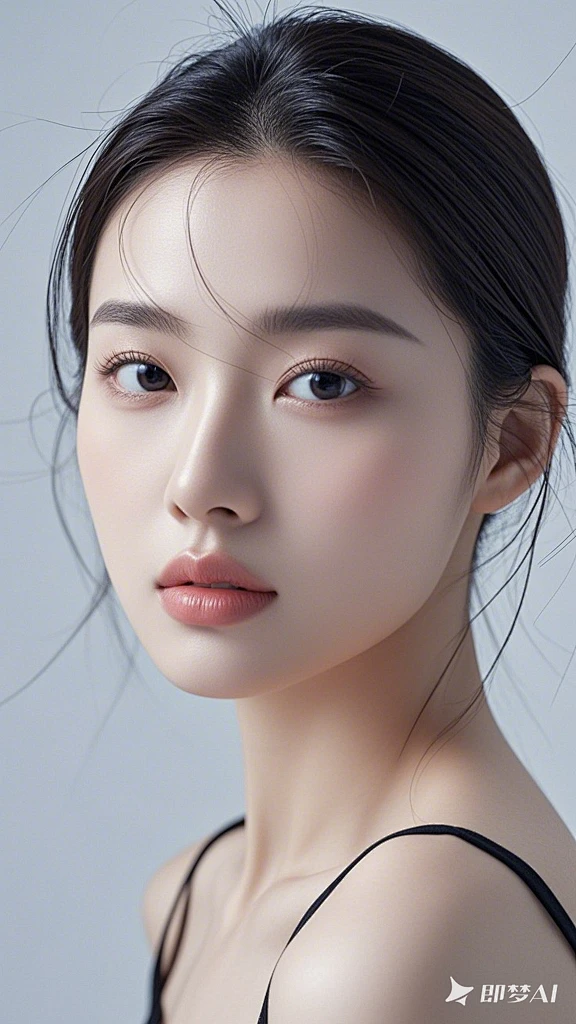 高级，亚洲年轻美女，极简，立体五官，精致，深邃眼眸，浅色背景，肖像摄影， 花瓣网 2180