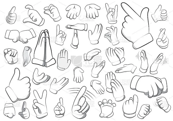 Vector set of cartoon hands.素材-花瓣网
