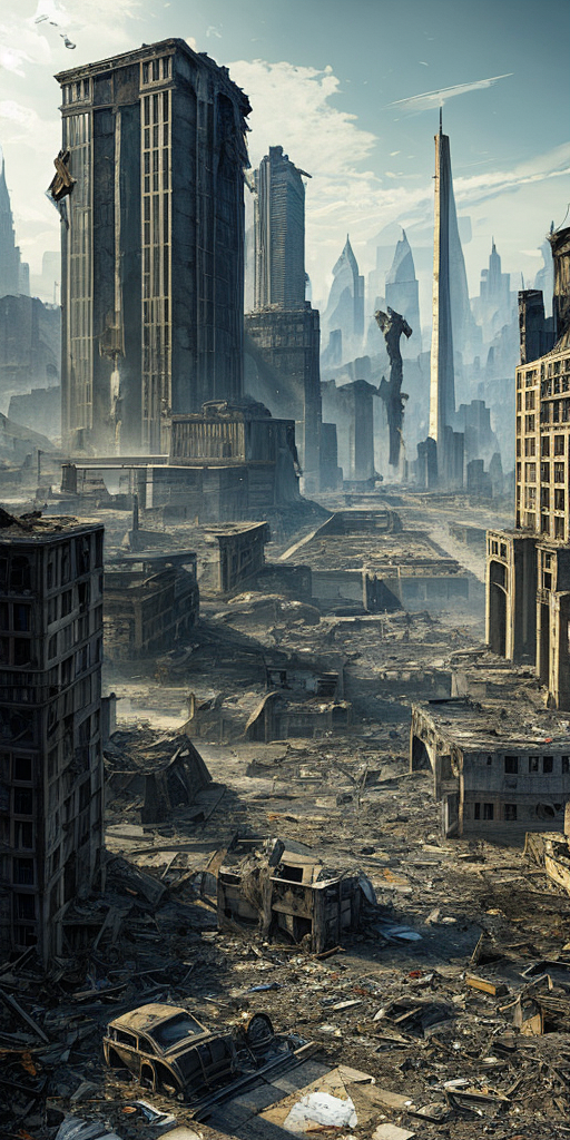 best quality, 8k, masterpiece, dusty, failed society, destroyed ...