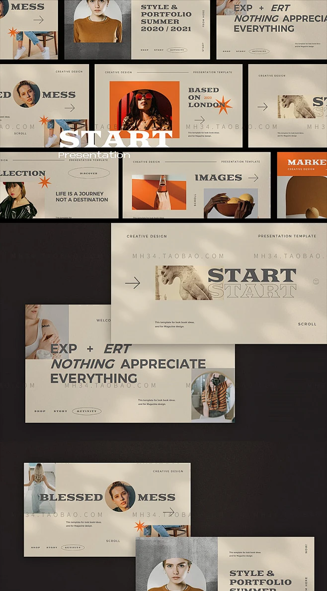 【PPT-700】Start欧美流行复古个性时尚女装调性人像视觉PPT模板-淘宝网-花瓣网