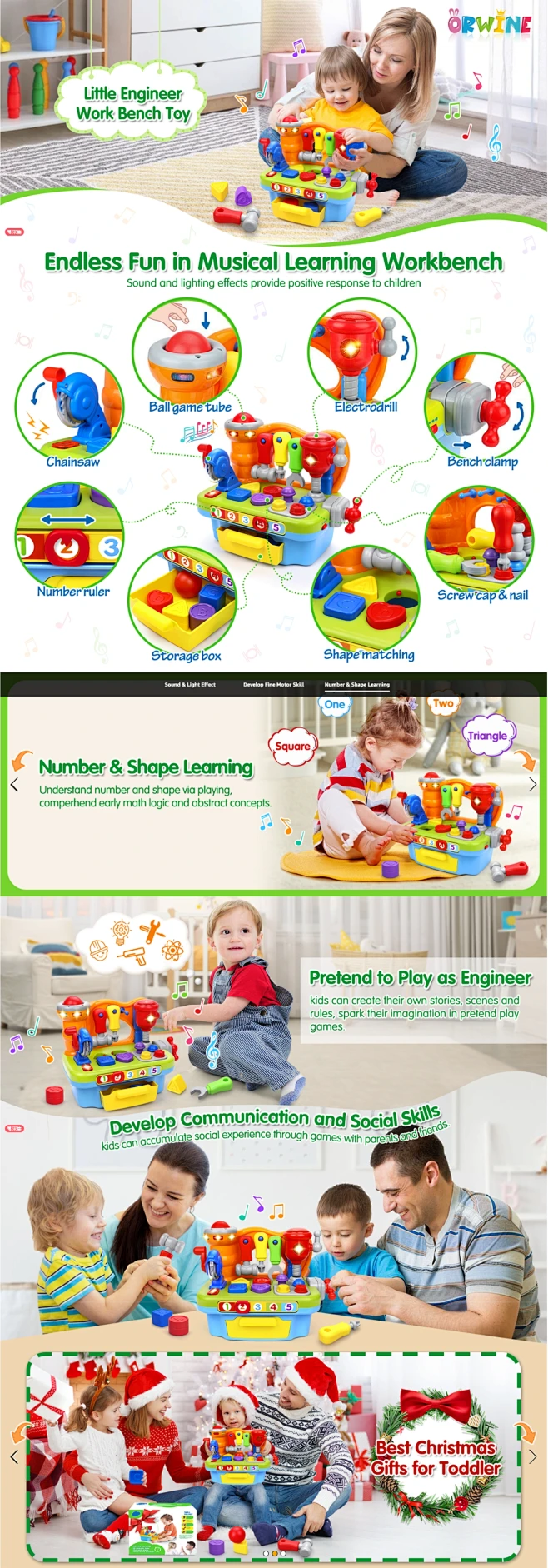 Amazon.com: Toys for 1 Year Old Boy, Musical Learning Workbench for ...