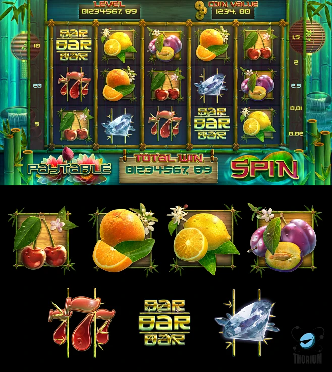 Bamboo Themed Slot Game, Val Radojčin : Slot game elements done for ...