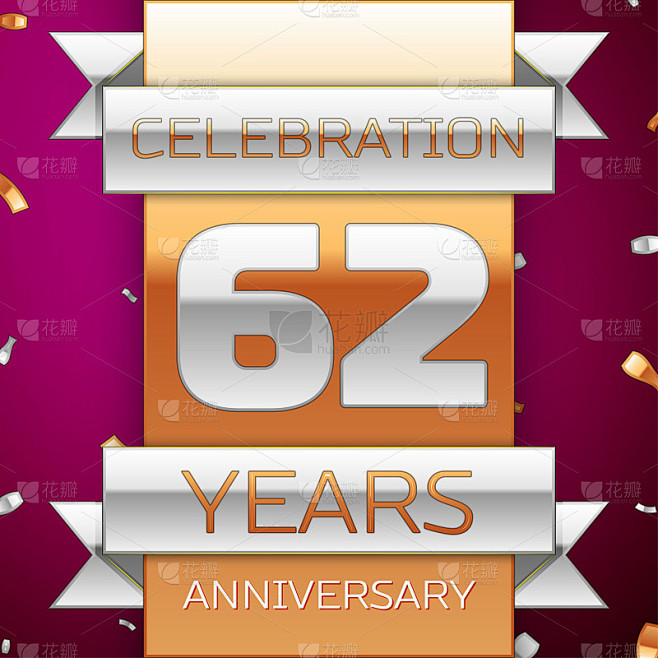 Realistic Sixty two 62 Years Anniversary Celebrati