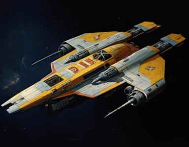 ultra realistic TravellerRPG symmetrical boxy shaped military fighter ...