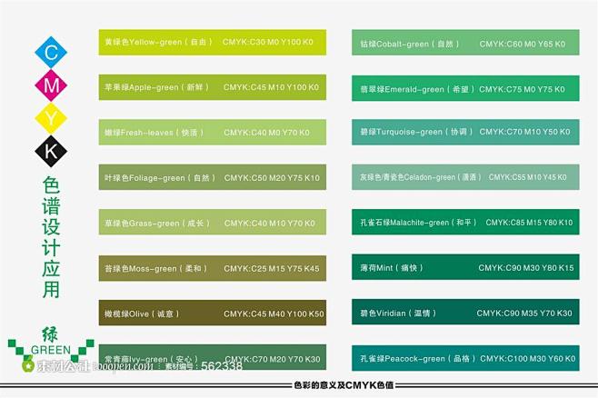 绿色CMYK色谱设计应用色值