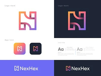 Nexhex品牌徽标设计应用程序图标徽标字母徽标徽标品牌设计现代品牌醒目的创意酷色多彩现代徽标设计2021年趋势徽标和品牌徽标设计品牌品牌同一 ...