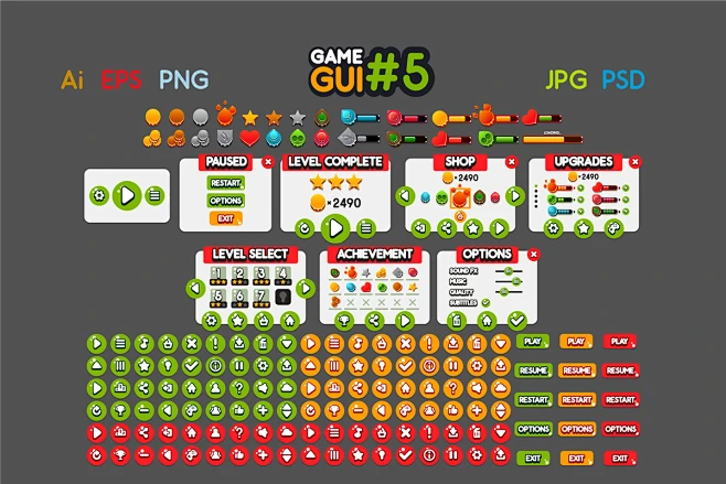 GAME GUI COLLECTION : Big collection of 30 GUI for creating video games.-花瓣网