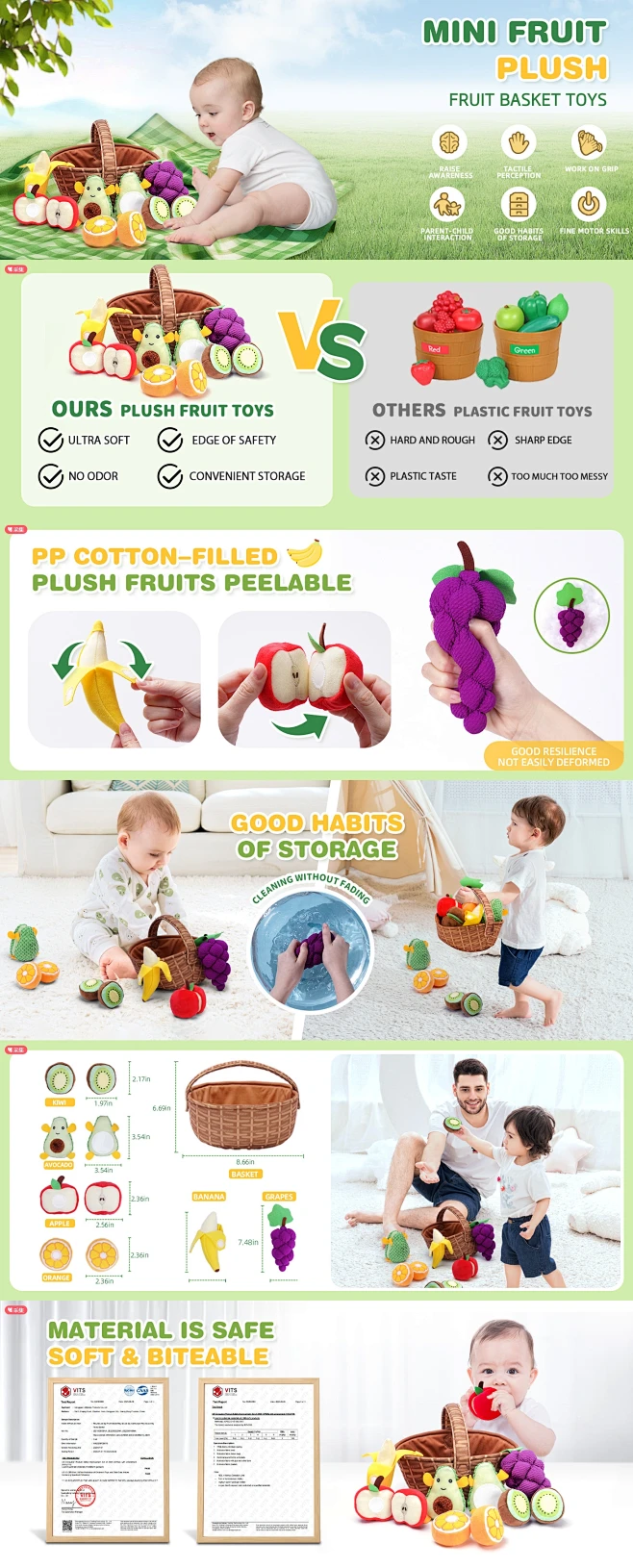 Amazon.com: Jollybaby Plush Stuffed Cloth Fruit Food Toy Set for ...