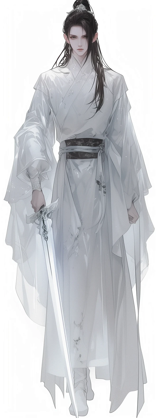 MJ｜白衣黑发古风男立绘 - 小红书-花瓣网