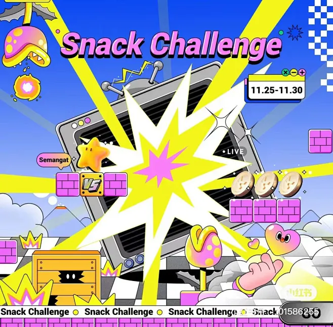 This may contain: an advertisement for the game snack challenge, with ...