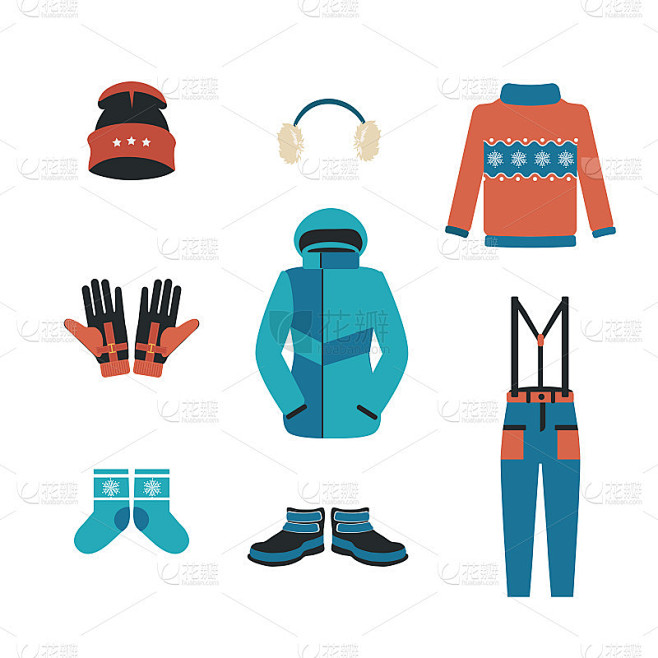 Set of warm winter clothes design.