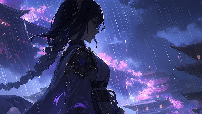 原神 雷电将军 雨天 电脑壁纸_彼岸壁纸