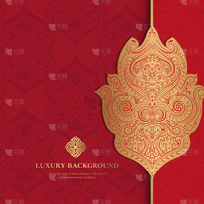 Red and gold luxury background. Indian pattern tem