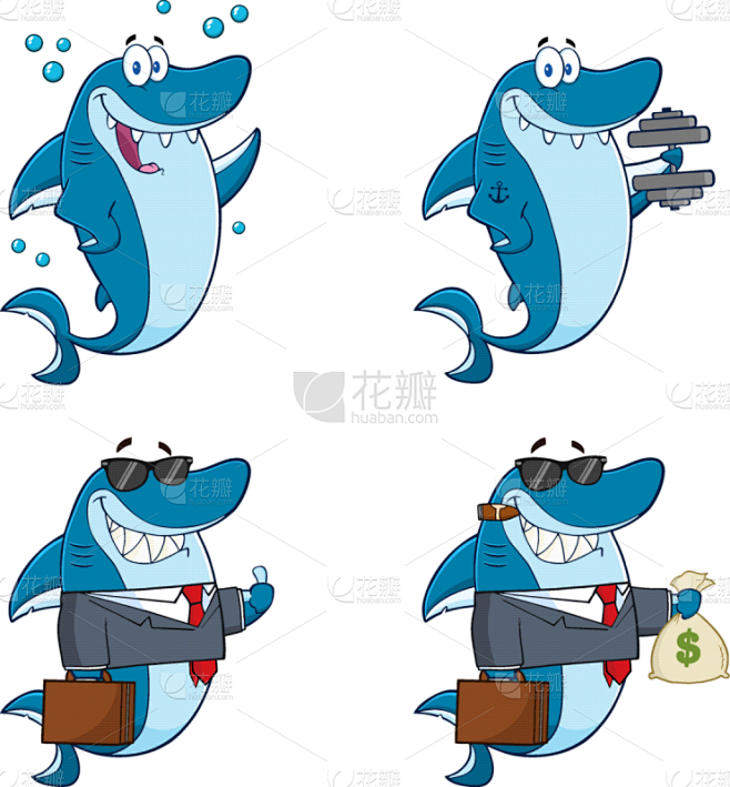 blue shark cartoon character collection set - 5
