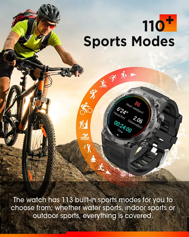 NAIXUES Smartwatch Herren mit Telefonfunktion, 500mAh Akku Militär ...