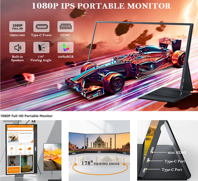 Amazon.com: Portable Monitor - KUMK 15'' 1080P FHD HDR IPS Travel ...