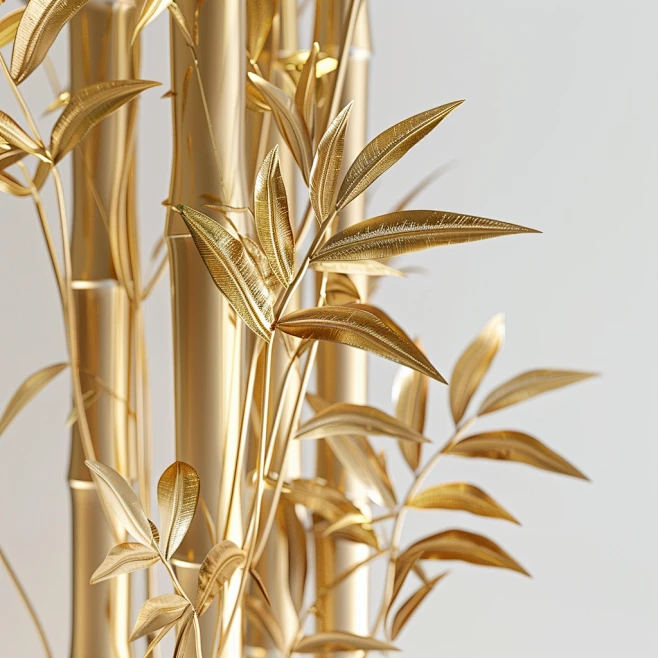 Golden bamboos, minimalist design, white background, close up, in the ...