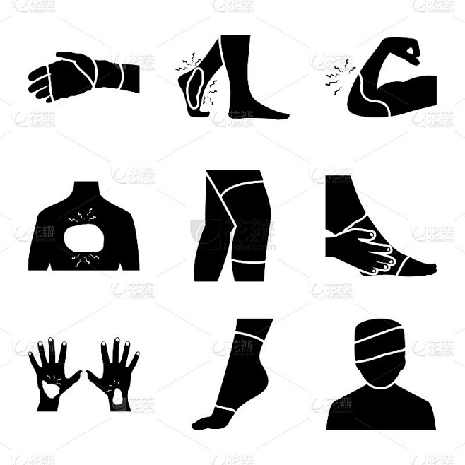 Human Physical Injury Glyph Vectors Set
