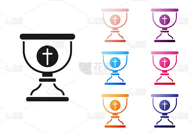 孤立在白色背景上的黑色基督教圣杯。基督教图标。复活节快乐。设置图标丰富多彩。矢量图