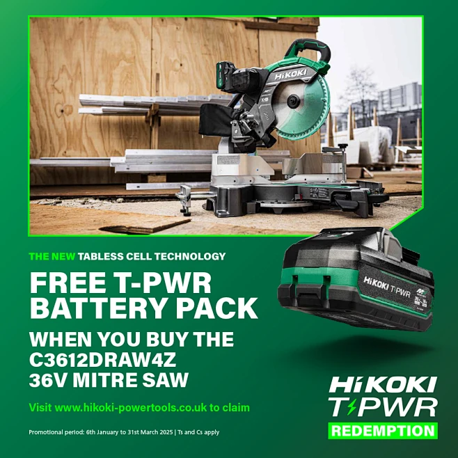 Hikoki C3612DRAW4Z 36V MultiVolt 305mm Double-bevel Mitre Saw Body-花瓣网