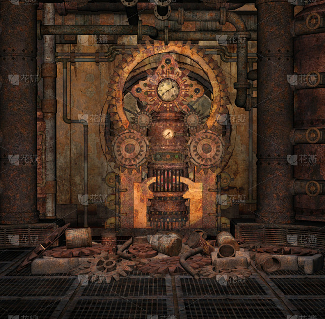 Rusty and corroded steampunk clockwork – 3D illustration