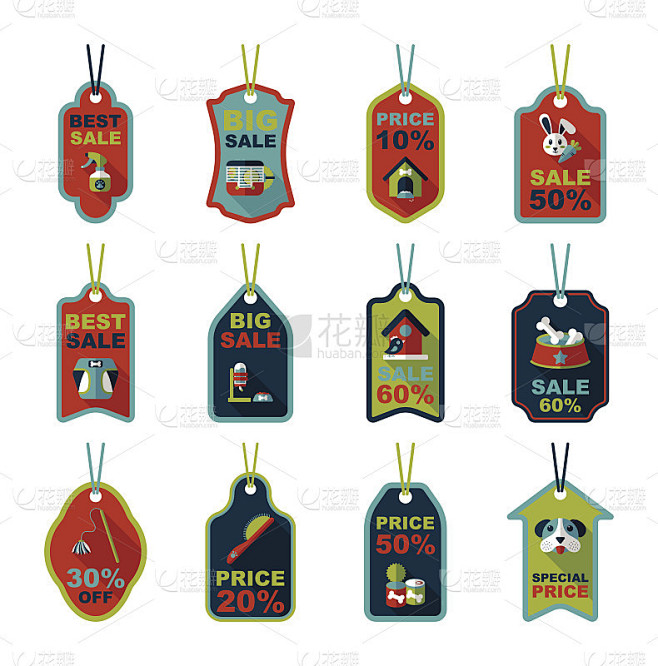 宠物标签平面横幅设计背景设置，eps10