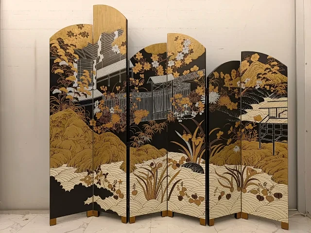 描金漆画屏风-花瓣网