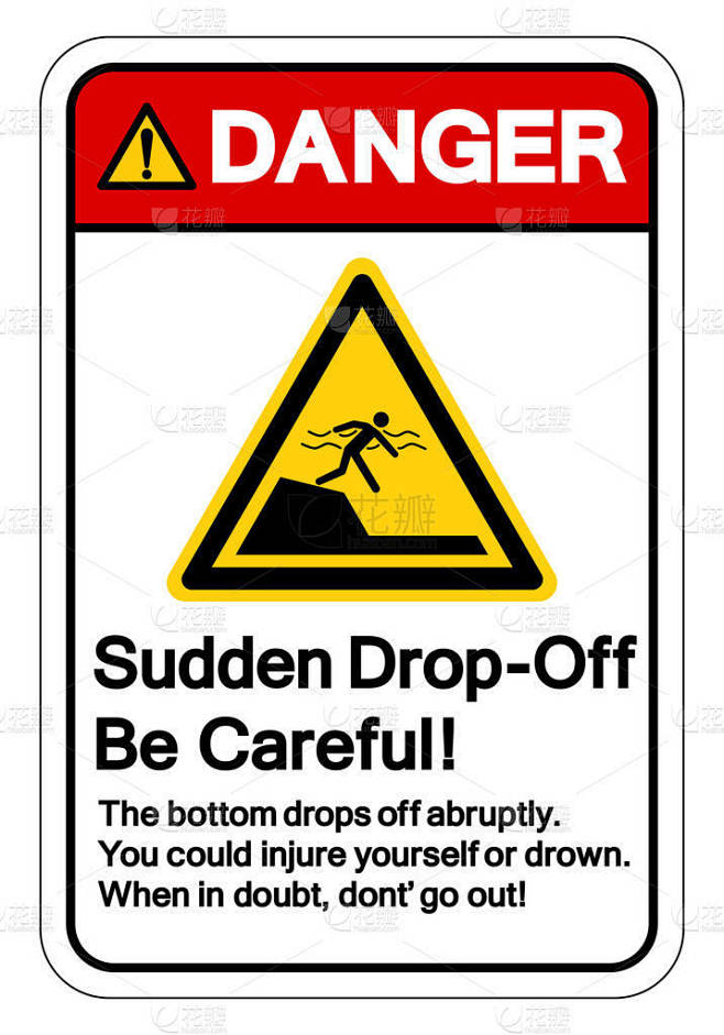 Danger Sudden Drop-Off Be Careful Symbol Sign, Vec