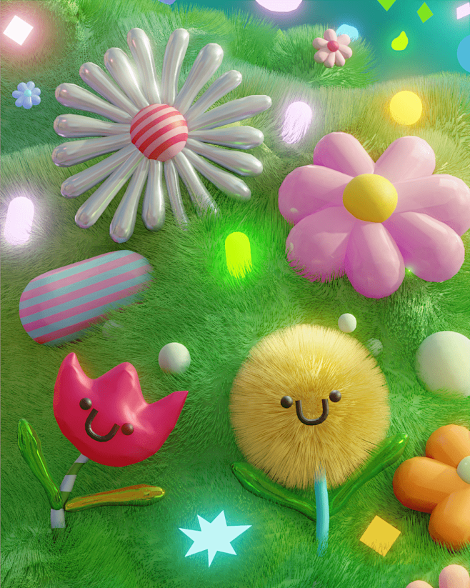 3D blender3d cartoon CGI cute cycles Digital Art Flowers ILLUSTRATION (2)