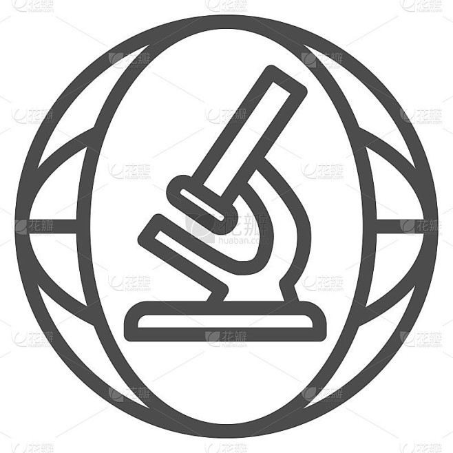 显微镜线图标，科学概念，生物化学和微生物设备标志在白色背景，实验室显微镜图标在移动和网页的轮廓风格。