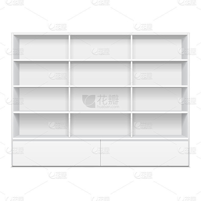 空白空白展示与零售货架。3D。前视图。模拟,模板。插图孤立的白色背景。为你的设计做好准备。产品广告。