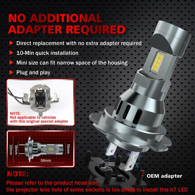 AOLEAD H7 LED Headlight Bulbs with Fan 400% Brightness 16 PCS Chips ...