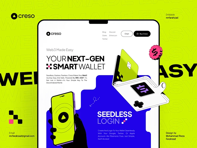 Creso - Web3 Landing Page banking btc crypto design exchange finance fintech header landing site ...