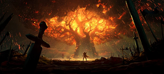 General 10000x4526 video games Warcraft Alliance Teldrassil fire sword ...