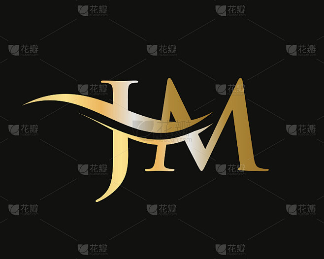 Premium Letter JM Logo设计与水波概念。JM字母标识设计