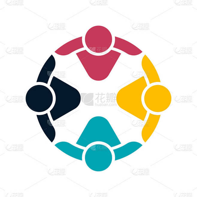 组人员徽标握手在一个圆圈, 团队合作图标, 矢量 llustration