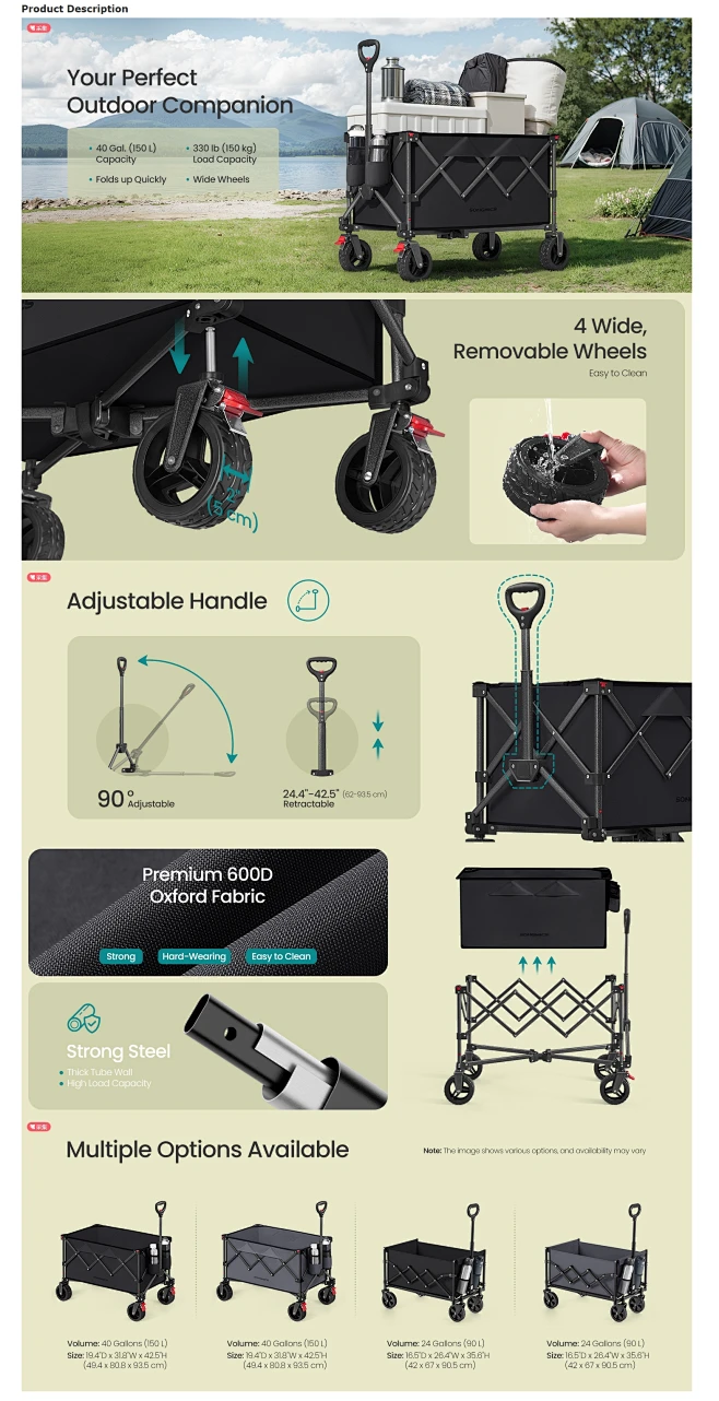 Amazon.com: SONGMICS Folding Wagon, Camping Wagon Collaspible with ...