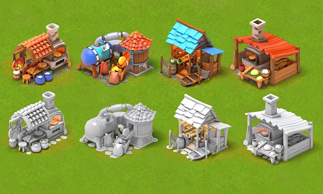 Сartoon buildings, Vitaliy Gaydukov : Stylized buildings for the game ...