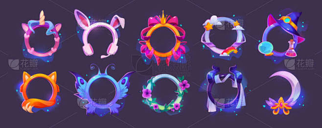 Game avatar frames with fantasy borders with anima