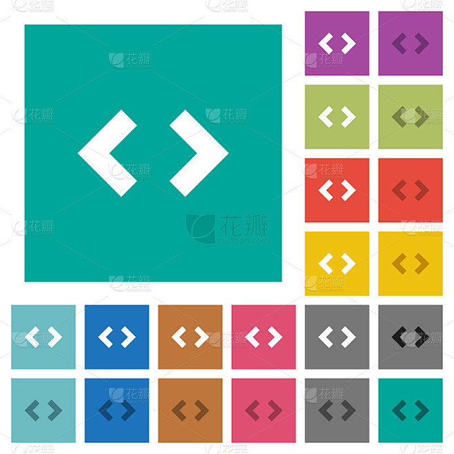 Script code square flat multi colored icons