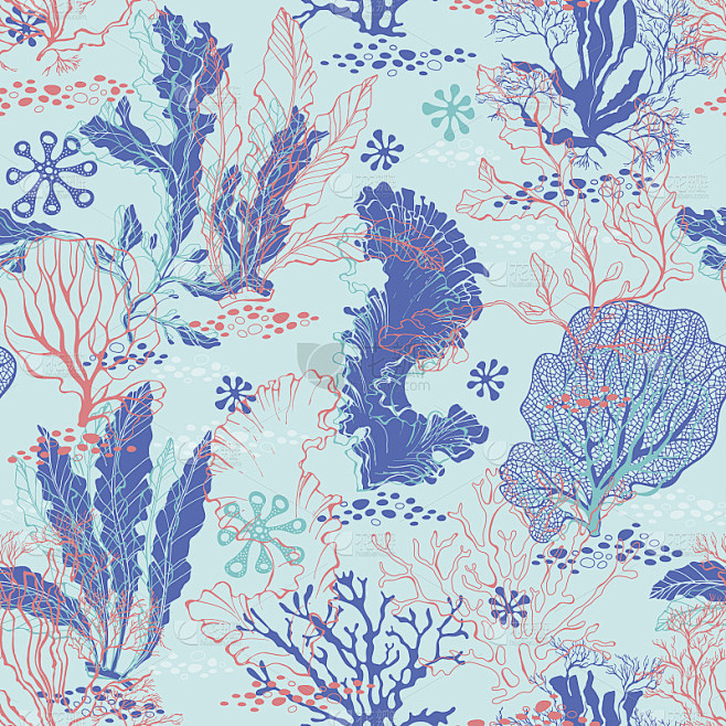 Seamless pattern with underwater plants. Bright se