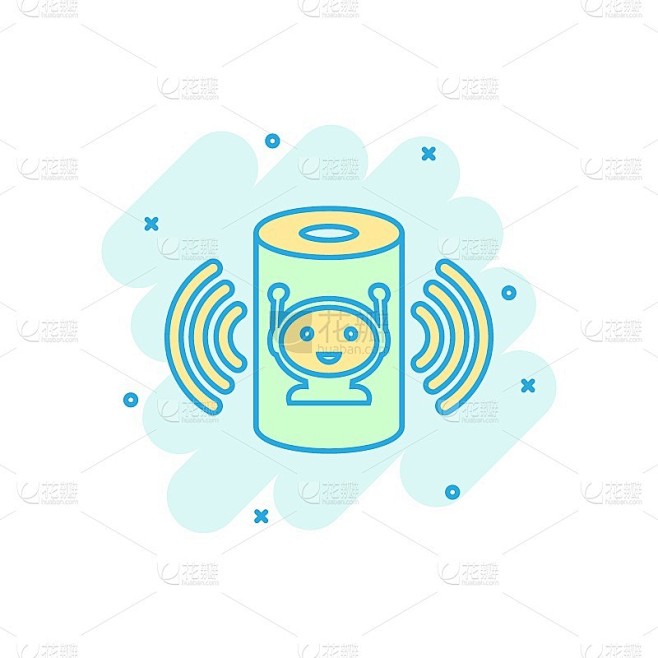 Voice assistant icon in comic style. Smart home as