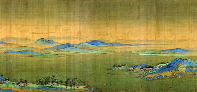 千里江山图卷.北宋王希孟作.65260X2612像素.绢本设色.注释.故宫博物院藏_页面_11.jpg (3881×1828)-花瓣网