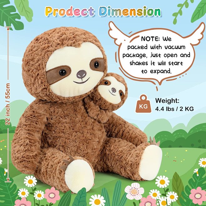 Amazon.com: CottonStar Sloth Stuffed Animal, 22 Inch Sloths Bear Cute Plushie Toy, 4lbs Weighted ...