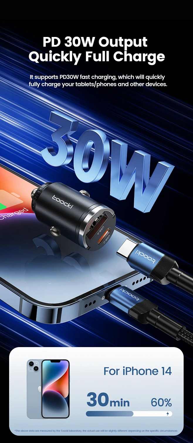 Toocki-cargador de teléfono para coche, dispositivo de carga rápida de 45W, PPS, 33W, PD, tipo C ...