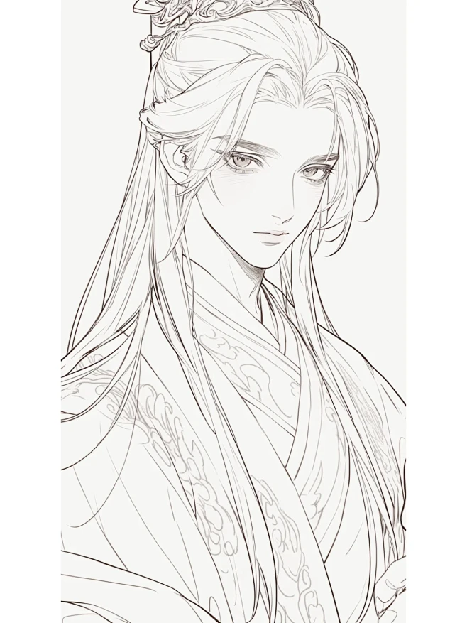 线稿分享｜古风成男头像10 - 小红书-花瓣网