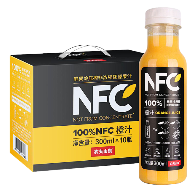 农夫山泉100%NFC橙汁300ml10瓶箱