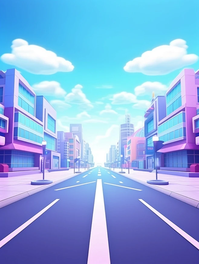 A 3D school street building scene, with a runway in the center ...